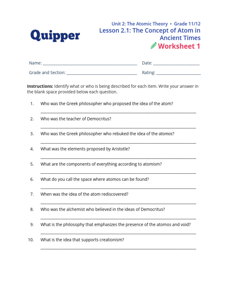 Physical Science SHS 2.1 Worksheet 1 | PDF