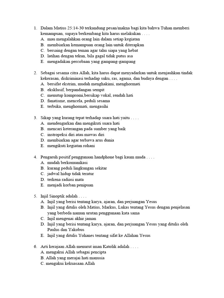 Soal Mentah UPK Katolik Paket C | PDF