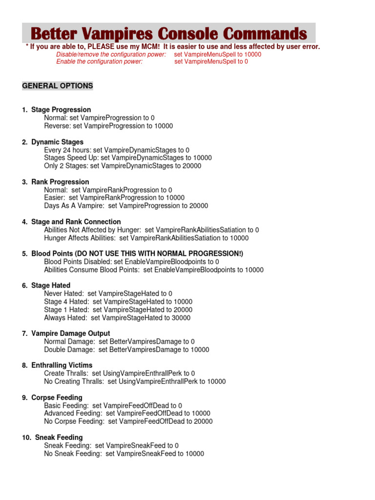 Better Vampires Console Commands | PDF | Vampires