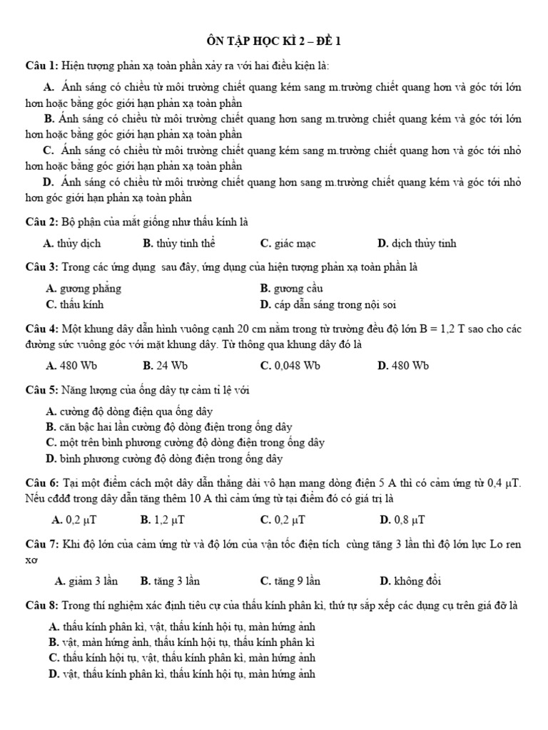 ôn tập hk 2 đề 1 | PDF
