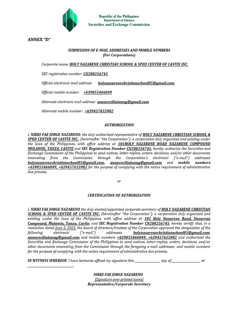 MC28s2020 Annexes D To G | PDF | Corporations | Securities (Finance)