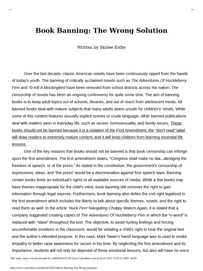 Book Banning The Wrong Soultion Essay | PDF | First Amendment To The ...