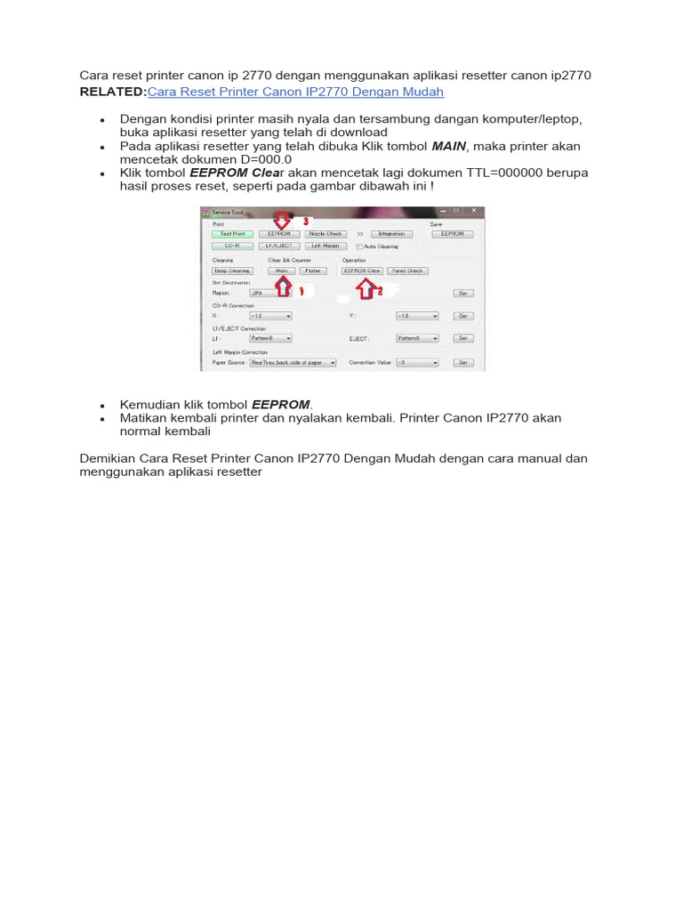 Cara Reset Printer Canon Ip 2770 Dengan Menggunakan Aplikasi Resetter Canon Ip2770 | PDF