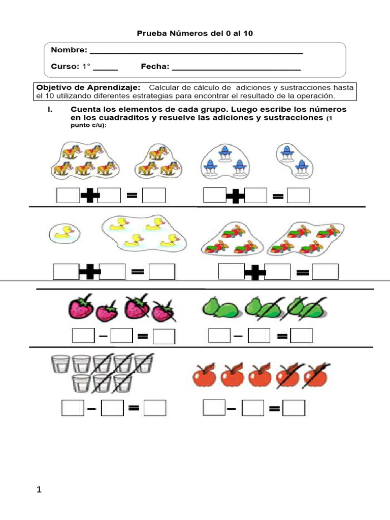 Adiciones y Sustracciones hasta 10 | PDF