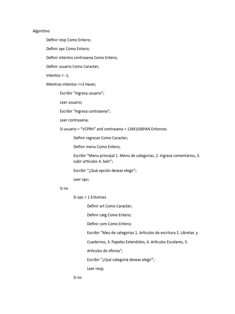 Algoritmo Pseint | PDF