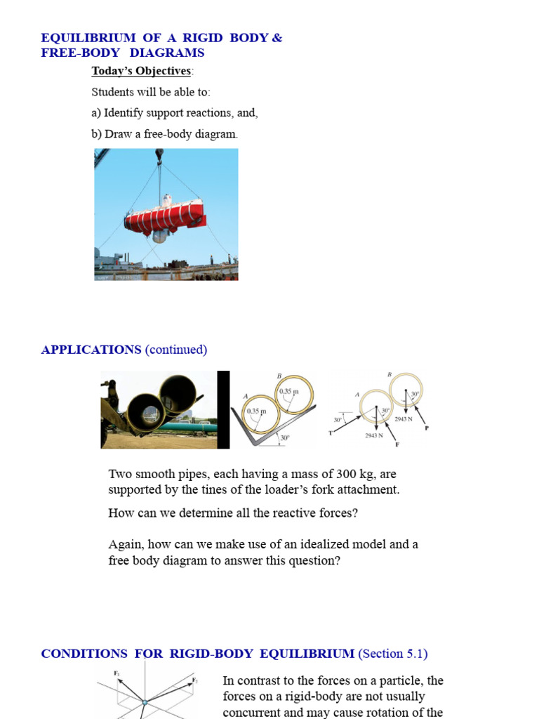 Rigid Body Equilibrium and FBD Guide | PDF | Force | Equations