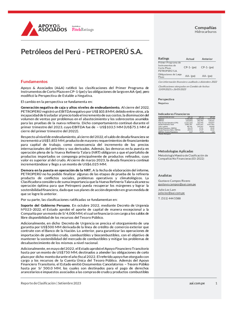 Informe de Apoyo & Asociados Sobre Petroperú | PDF | Petróleo | Sector privado