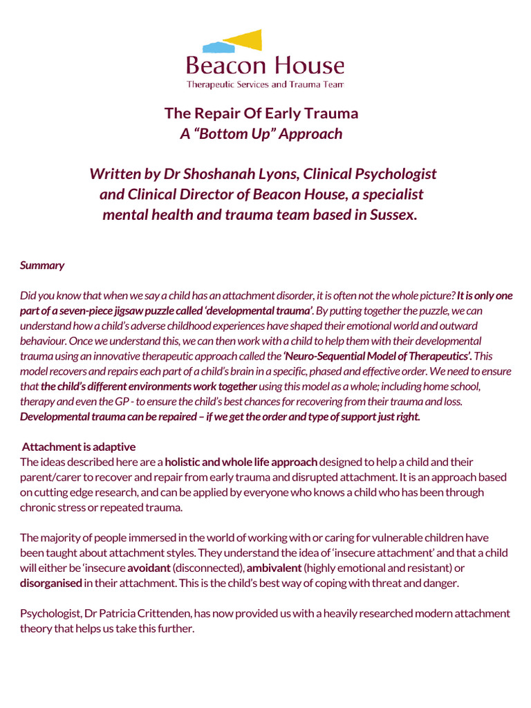 Repair of Early Trauma | PDF | Attachment Theory | Psychotherapy