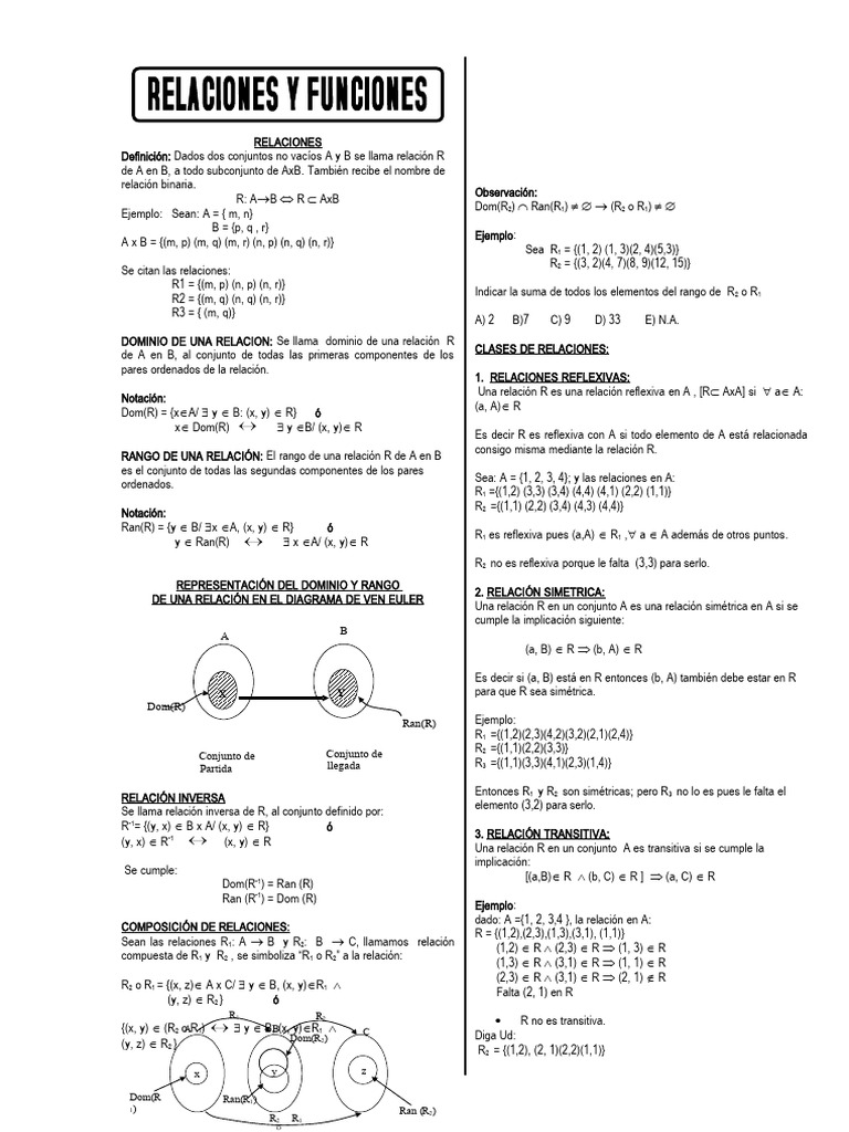 Relaciones y Funciones | PDF | Función (Matemáticas) | Conjunto (Matemáticas)