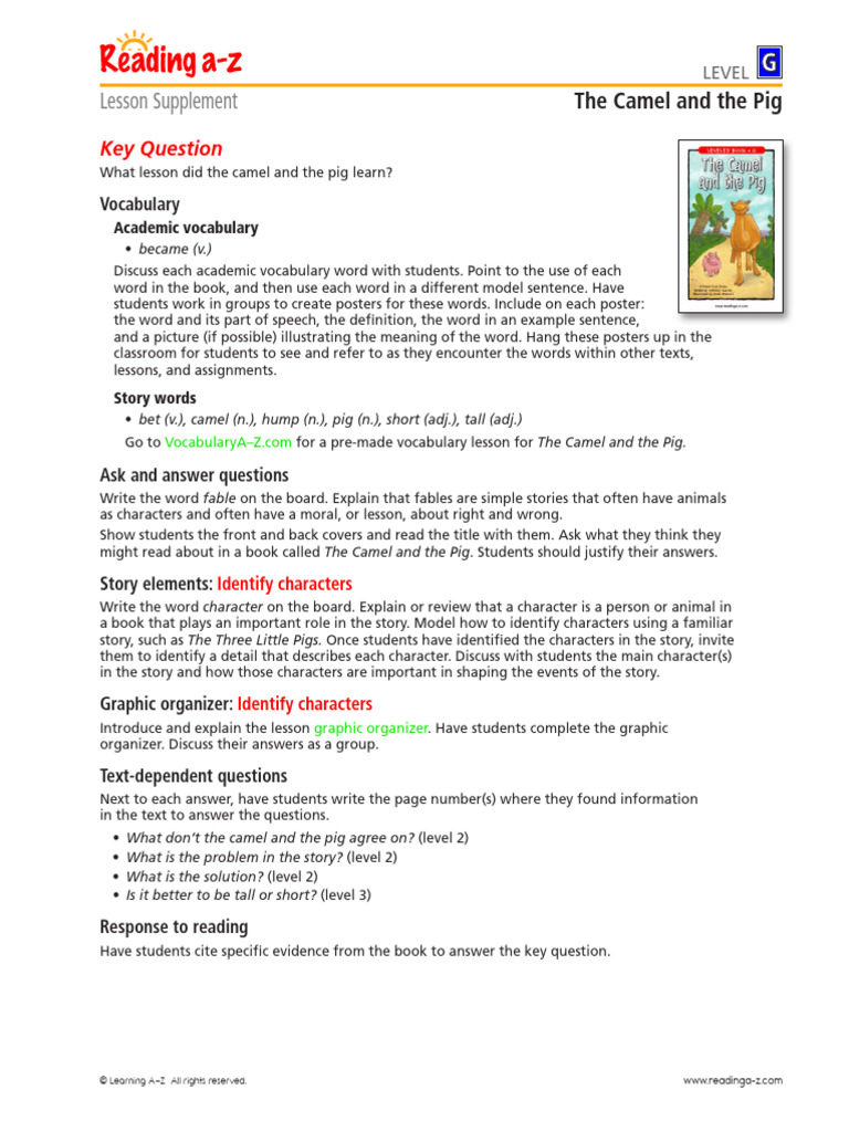 The Camel and The Pig Ccss LP | PDF | Vocabulary | Learning