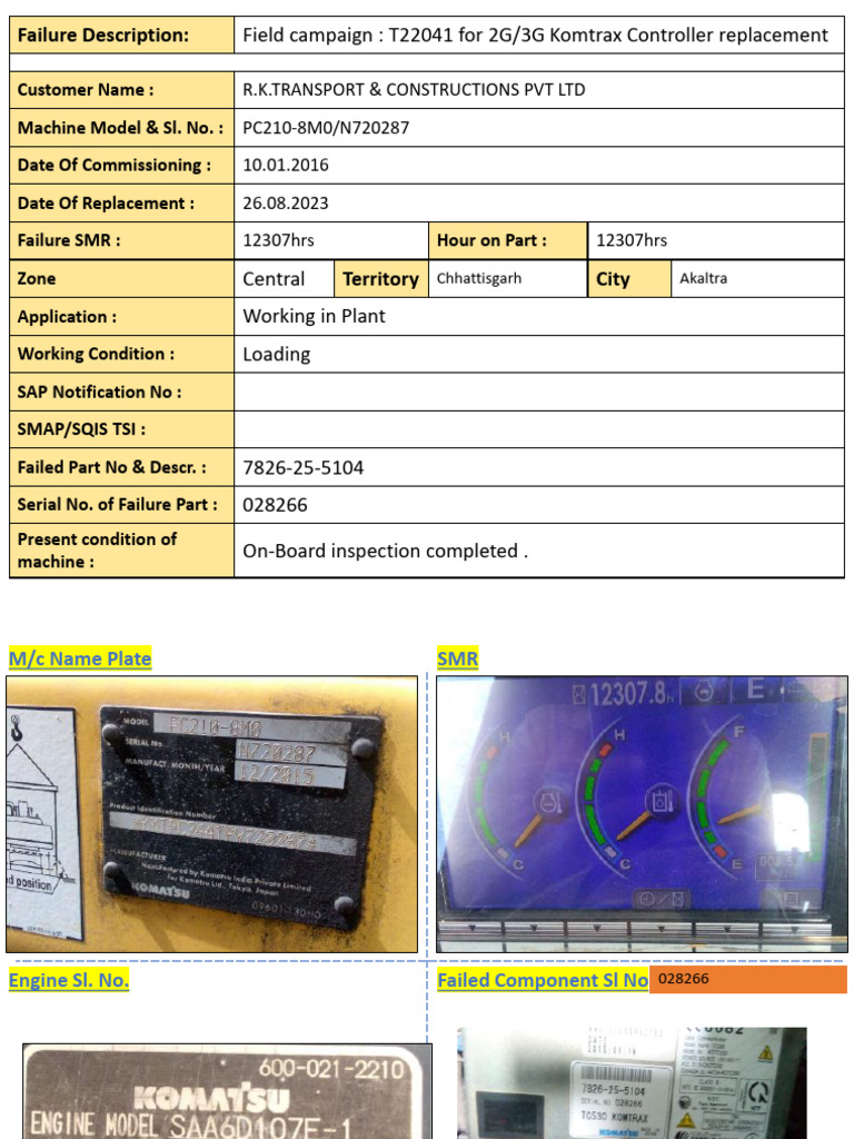 N720287 - RKTC - Komtrax Controller TC830 Fitment Report | PDF
