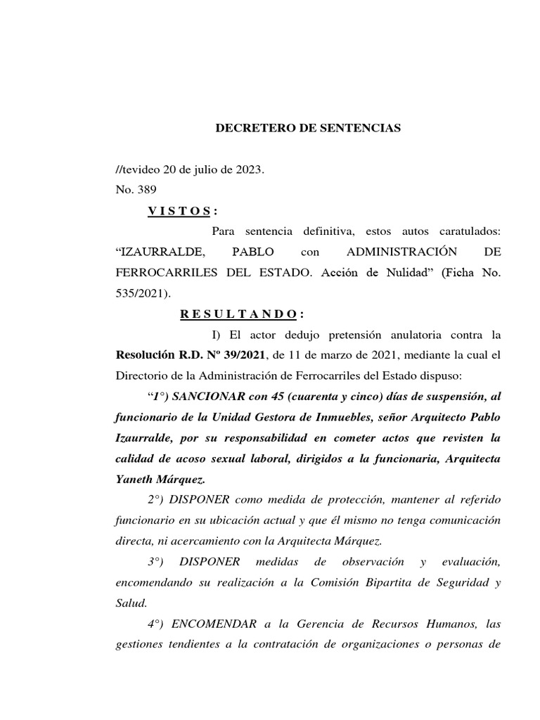 Acción de Nulidad por Sanción en AFE | PDF | Acoso sexual | Ley procesal