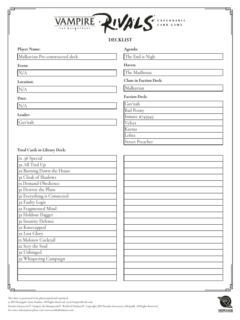 Malkavian Core Set Pre-Constructed Deck | PDF | Vampires | Gaming