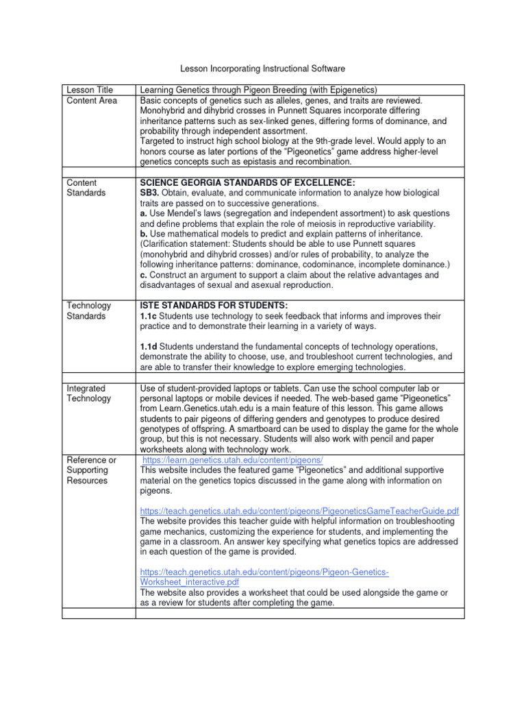 Instructional Technology Lesson Plan | PDF | Dominance (Genetics ...