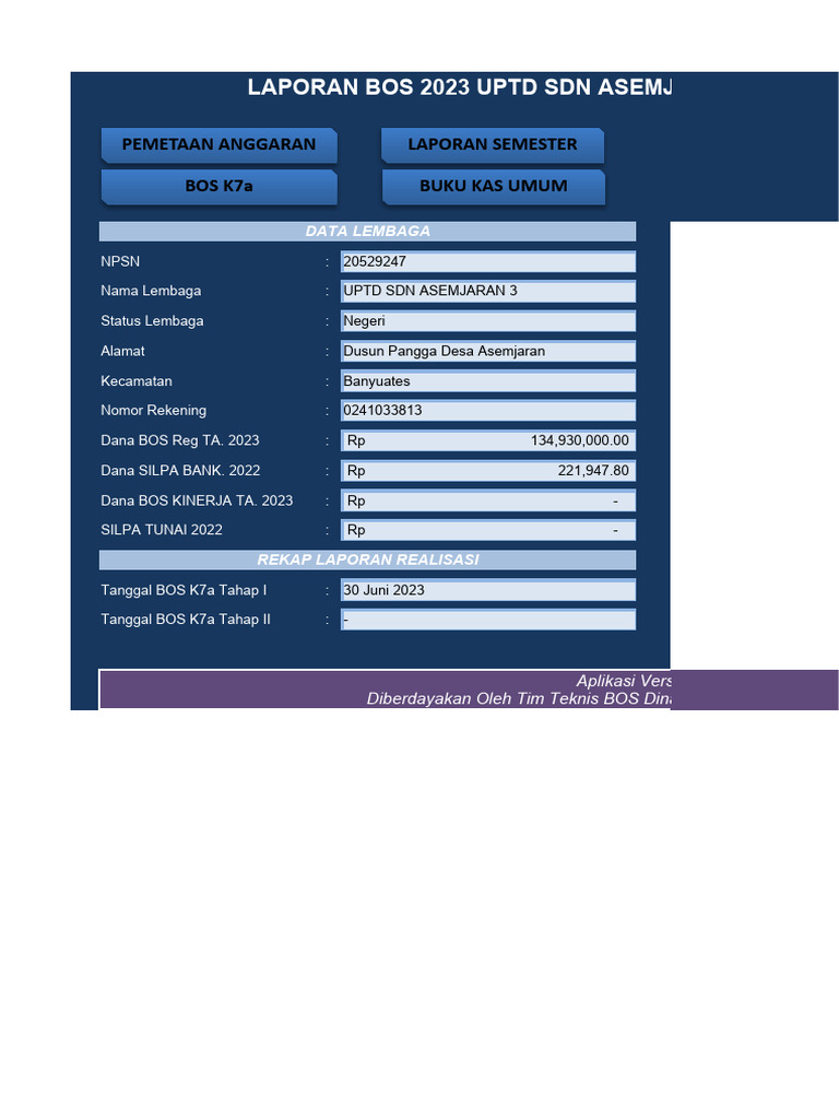Laporan Semester Bos Tahun 2023b Uptd SDN - Uptd SDN Asemjaran 3 | PDF
