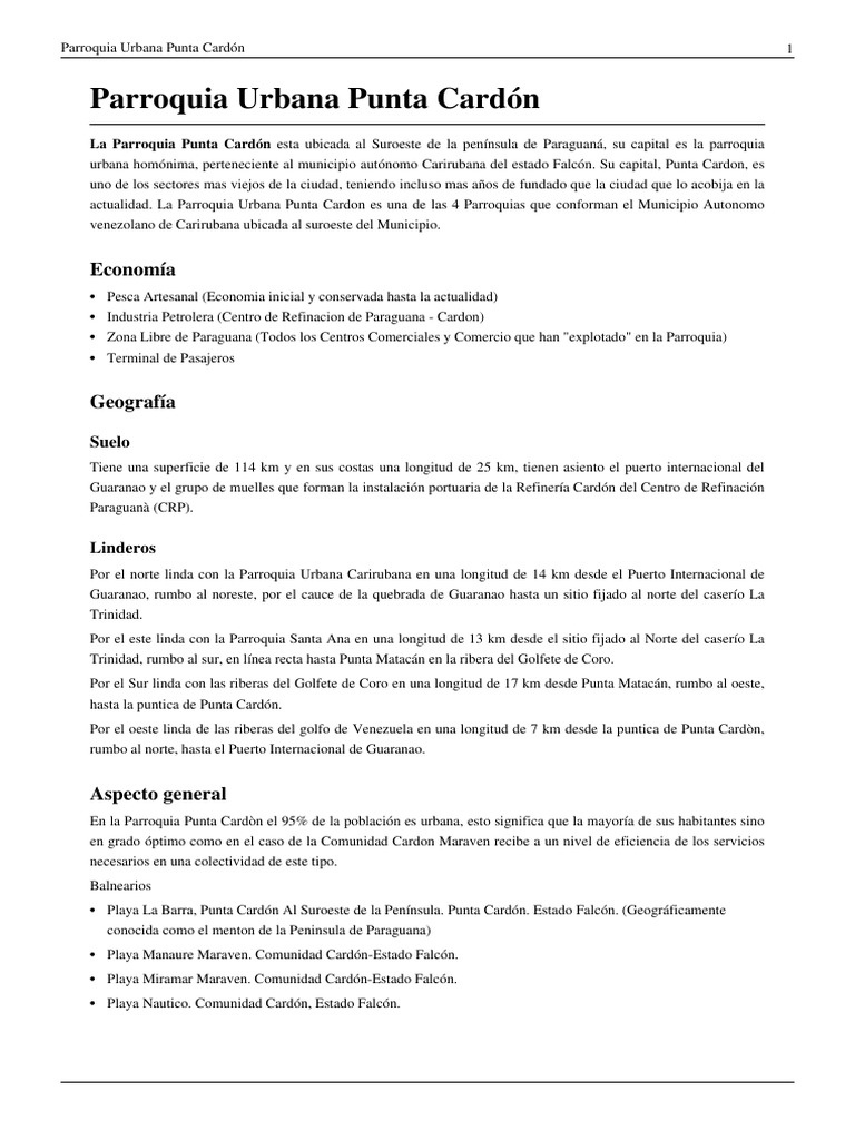 Guía de la Parroquia Punta Cardón | PDF | Viajes y turismo