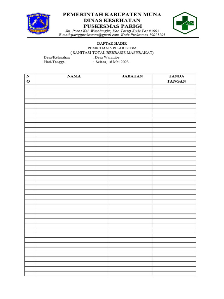 Daftar Hadir Pemicu STBM | PDF