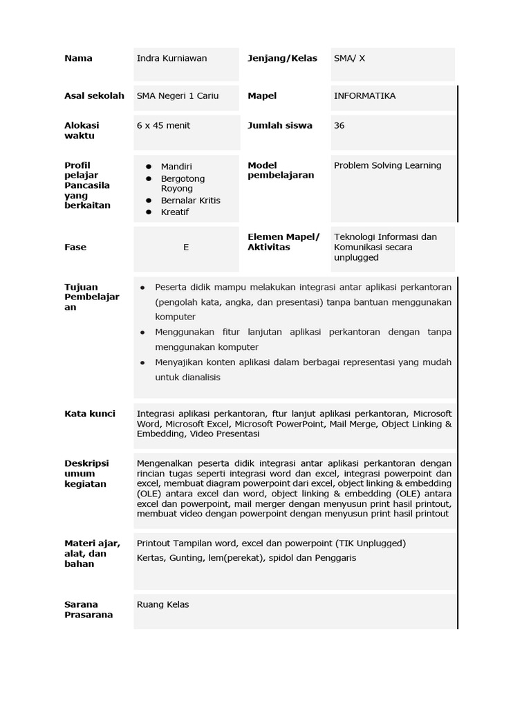 6h - Modul Ajar Informatika - Integrasi Antar Aplikasi Perkantoran - Fase E | PDF | Komputer
