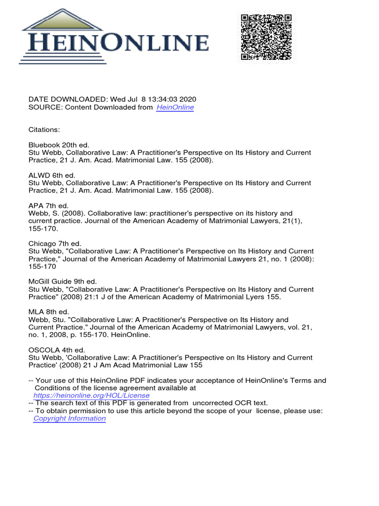 Collaborative Law A Practitioner Perspective On Its History and Current ...