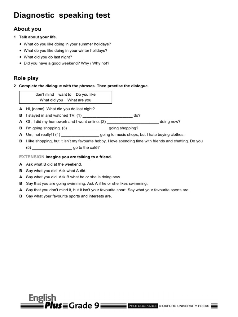 English Speaking Diagnostic Test Guide | PDF