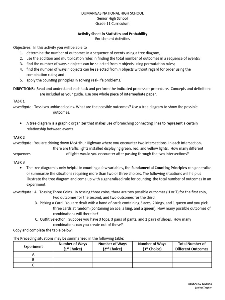 Enrichment-Intro Activity (Tree Diagram) | PDF | Mathematics