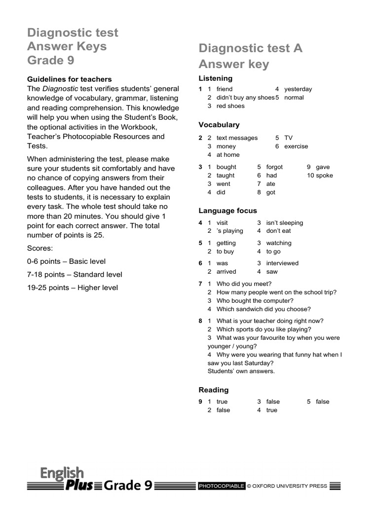 Diagnostic Tests Answer Key | PDF | Learning | Human Communication