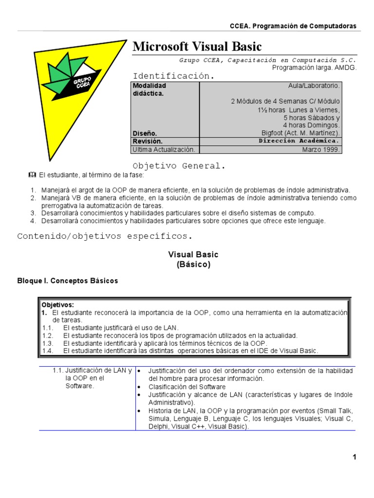 Curso de Programación en Visual Basic | PDF | Básico | Lenguaje de programación