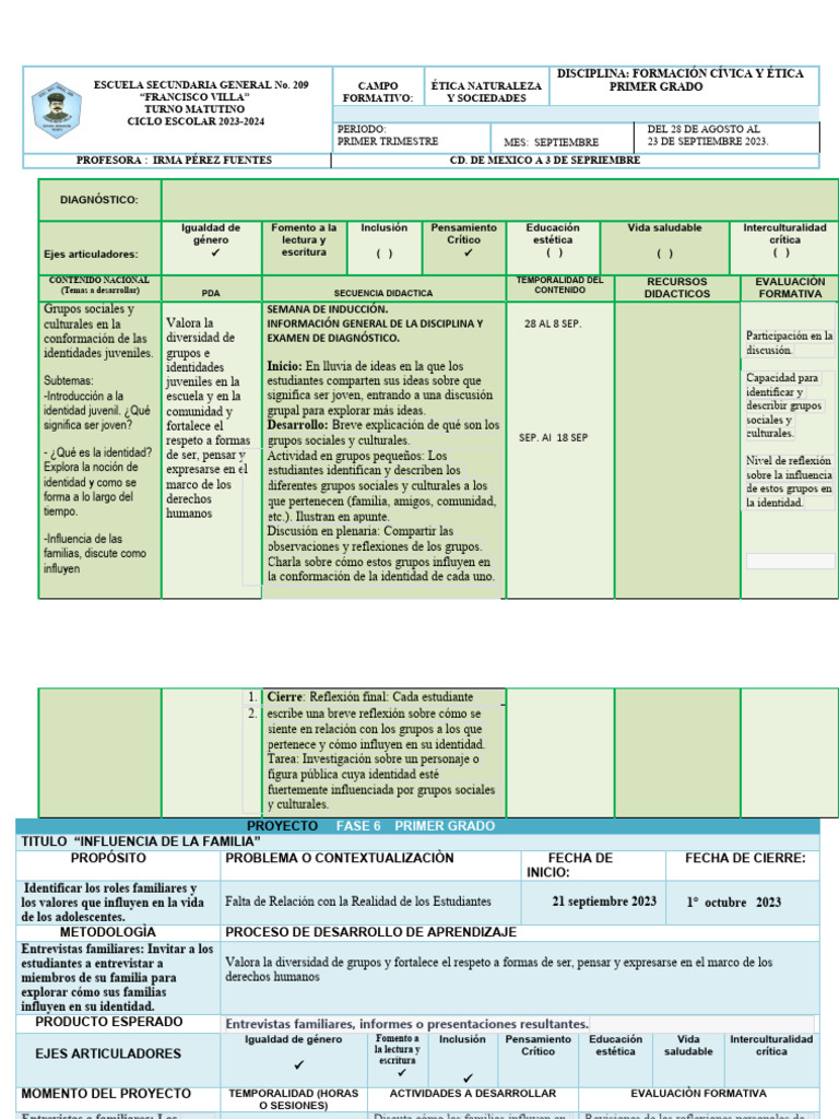 Planeación Formación Cívica 1 Secundaria Pdf Inclusión Educación