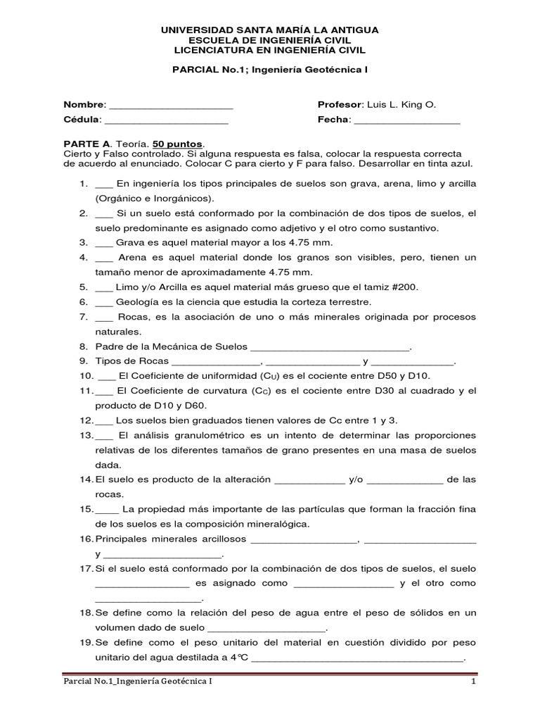 Parcial No.1 - Teórico | PDF | Suelo | Mecánica de suelos