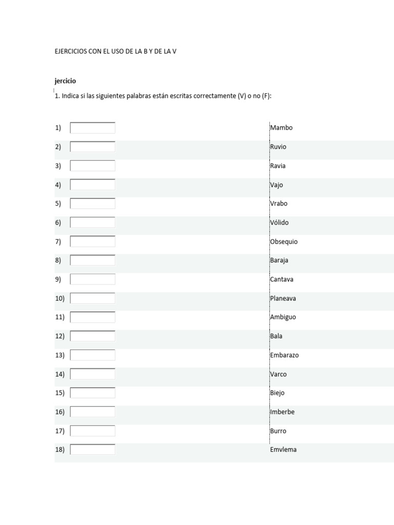 Ejercicios Con El Uso de La B y de La V | PDF