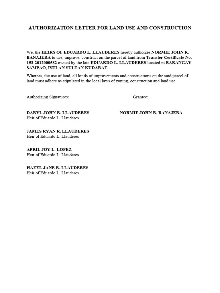 Authorization Letter For Land Use and Construction | PDF