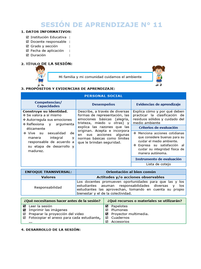 Sesión 1 Grado Pdf Evaluación Aprendizaje