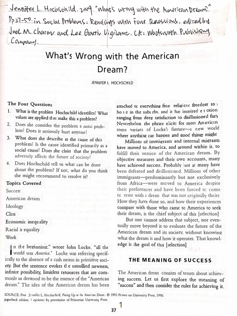 Week 2 Reading 1 Whats Wrong With The American Dream | PDF