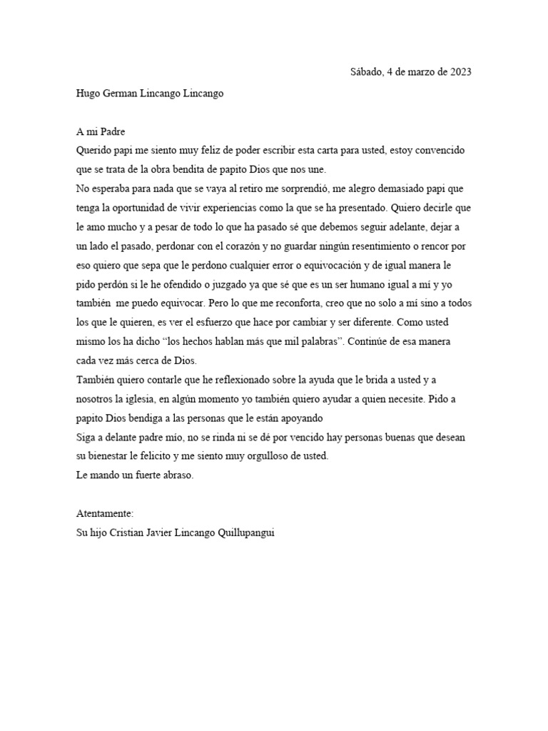 Carta A Mi Padre | PDF | Cocina, comidas y vino