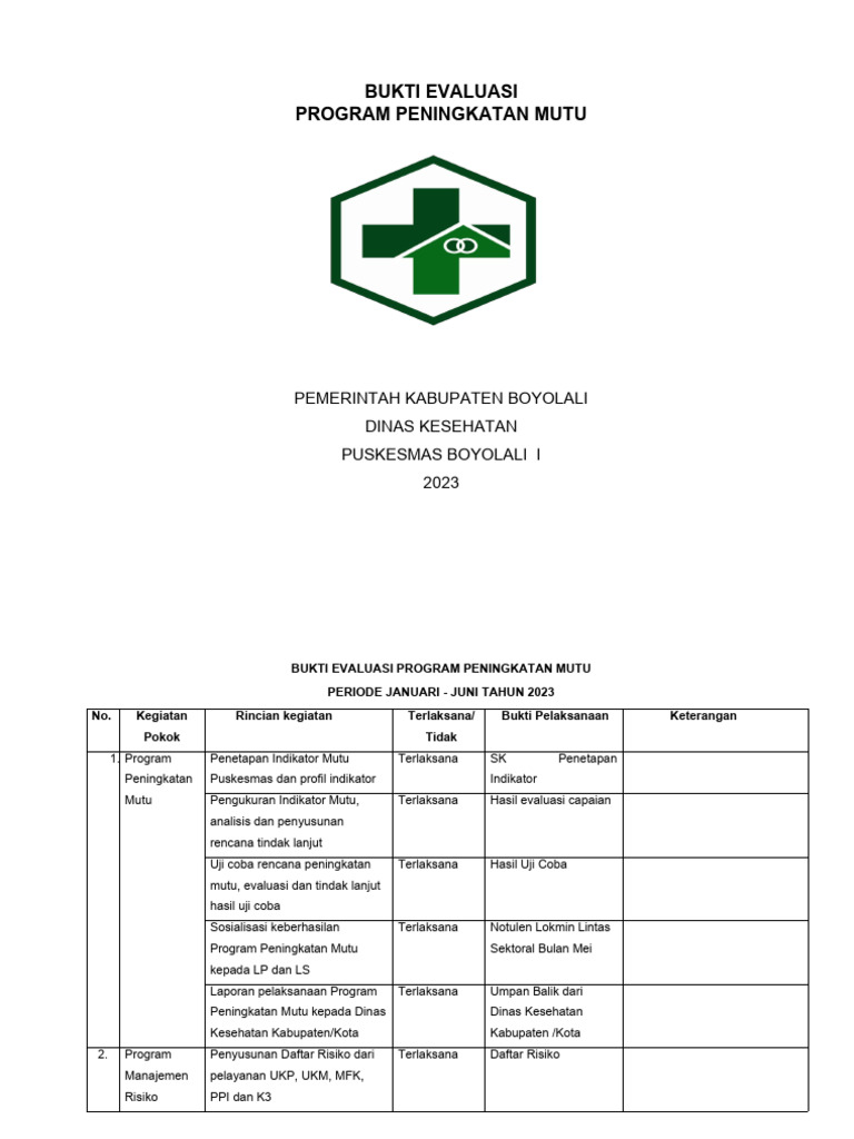 Bukti Evaluasi Program Mutu | PDF