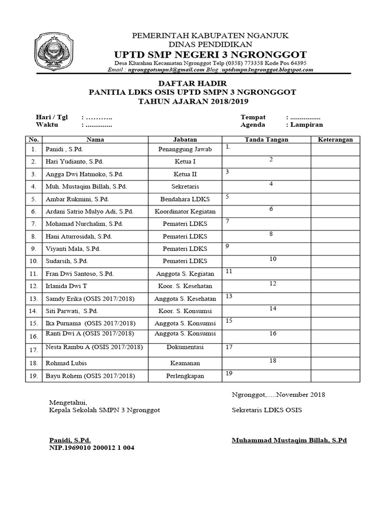 Daftar Hadir Panitia LDKS OSIS | PDF