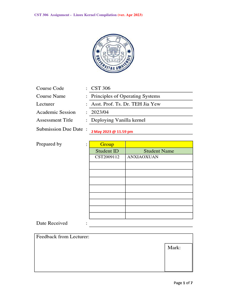 Cst306 Assignment Apr2023 Upload Moodle Pdf Operating System Linux