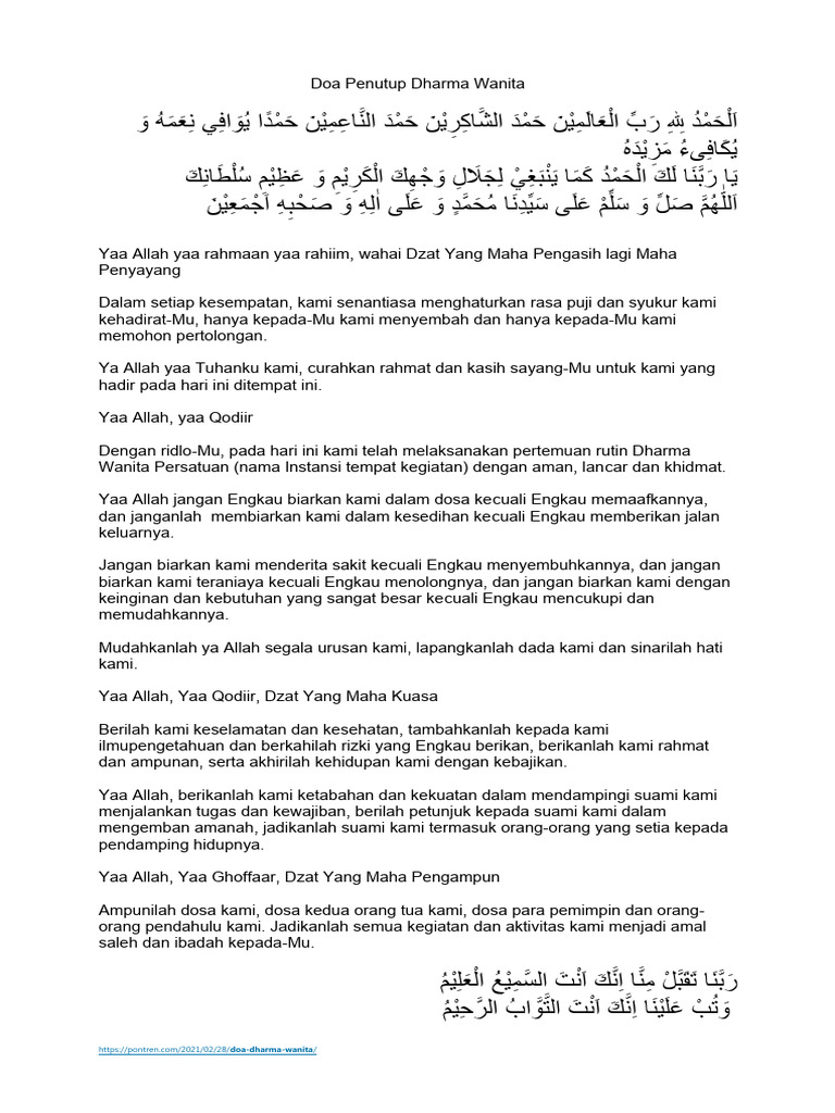 Doa Penutup Dharma Wanita | PDF | Agama & Spiritualitas