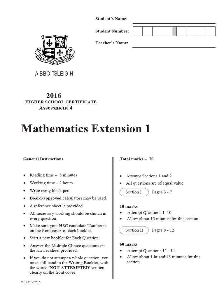 Abbotsleigh 2016 3U Trials Solutions | PDF | Mathematics | Function (Mathematics)