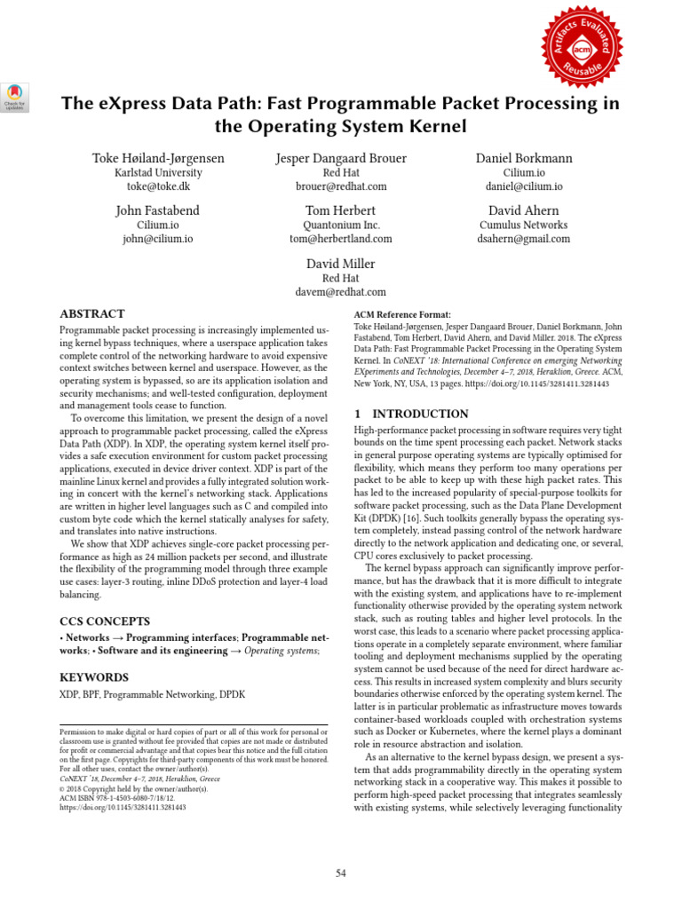 The Express Data Path: Fast Programmable Packet Processing in The Operating System Kernel | PDF ...