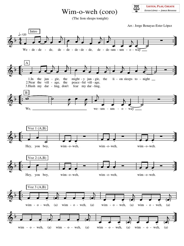 Tradicional Mbube Wimoweh The Lion Sleeps Tonight | PDF | Singles