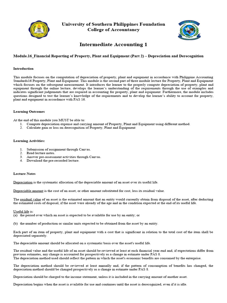 16 - PPE Depreciation and Derecognition | PDF | Depreciation | Fixed Asset