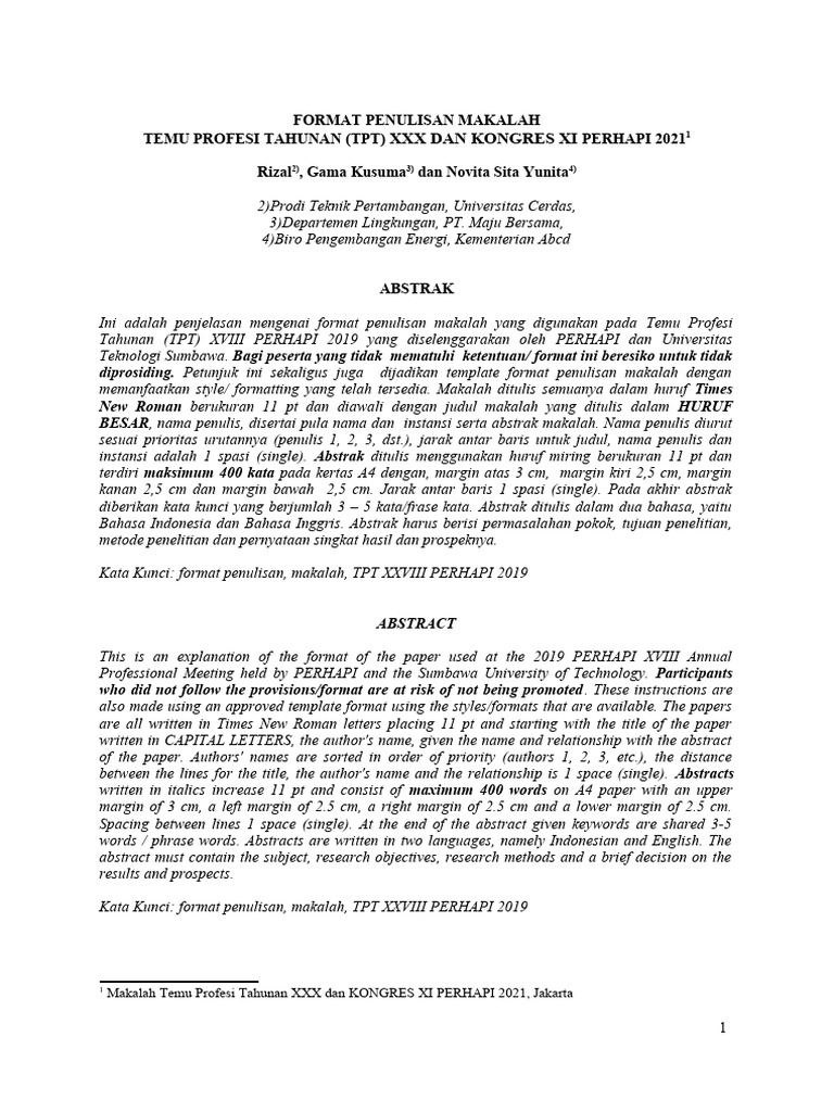 Pedoman penulisan Makalah TPT XXX dan KONGRES XI PERHAPI-2021 | PDF