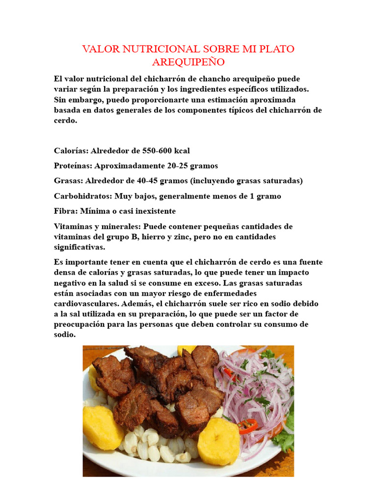 Valor nutricional del chicharrón arequipeño | PDF