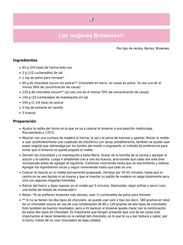 Receta Perfecta de Brownies Caseros | PDF | Chocolate | sal