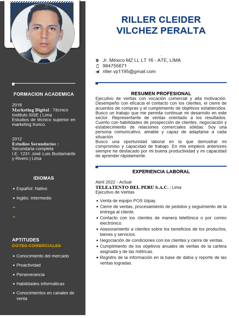 CV Riller Vilchez Peralta | PDF | Microsoft Windows | Marketing