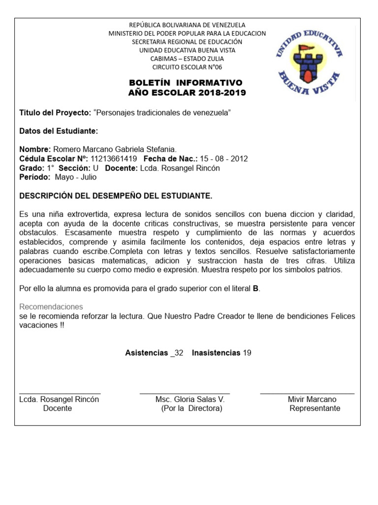 Boletas 3er Lapso Basica 2019 | PDF | Venezuela | Maestros