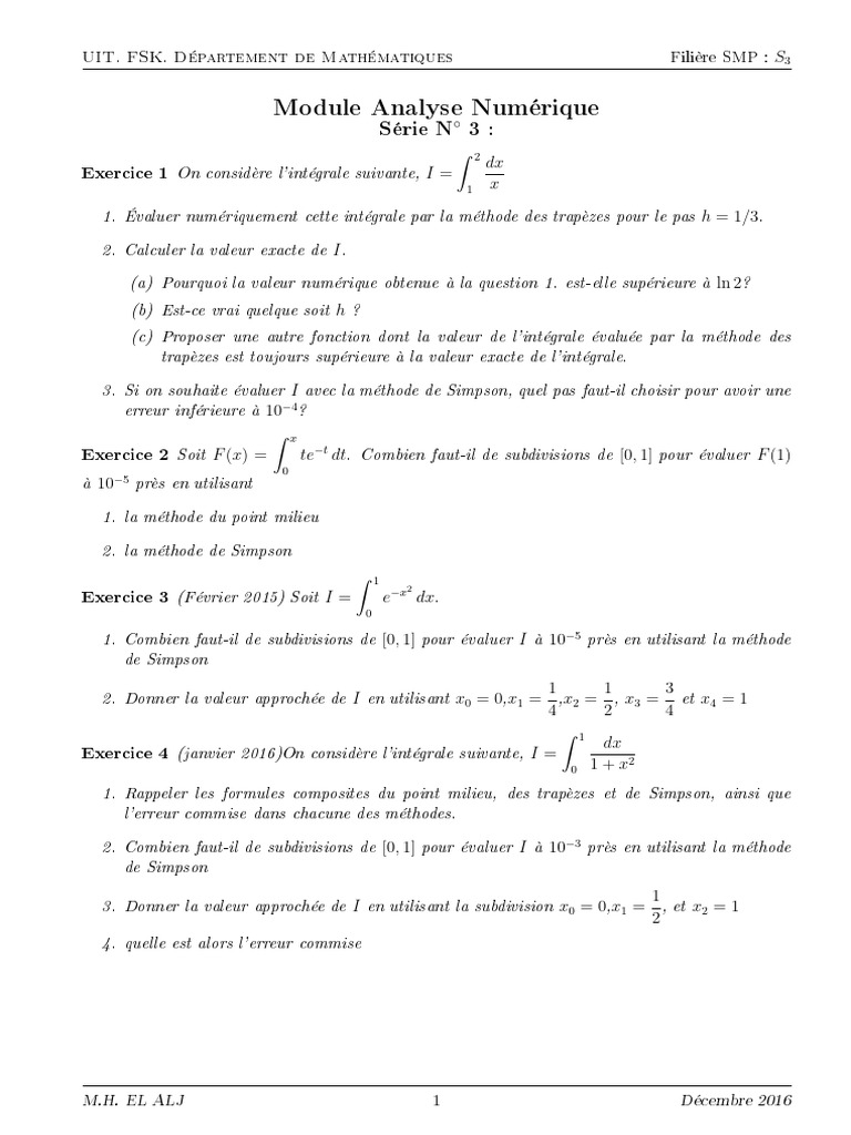 Évaluation d'intégrales par méthodes numériques | PDF | Analyse ...
