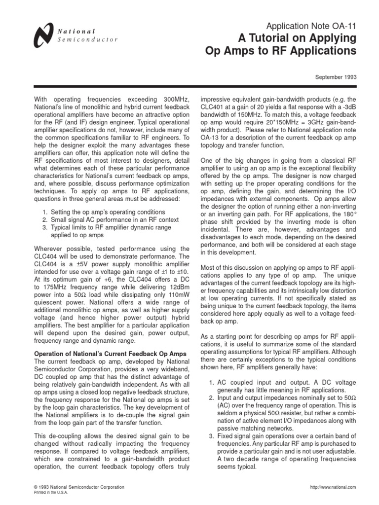 Op Amps in RF Applications Guide | PDF | Amplifier | Operational Amplifier