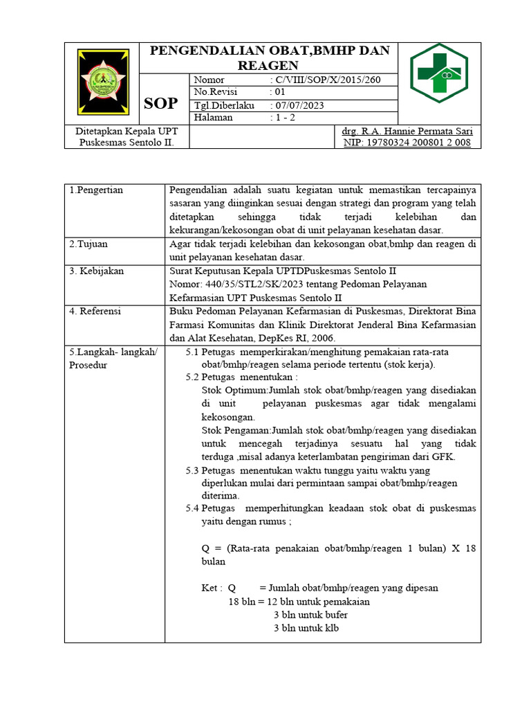 8.2.1.1 SOP Pengendalian Obat | PDF